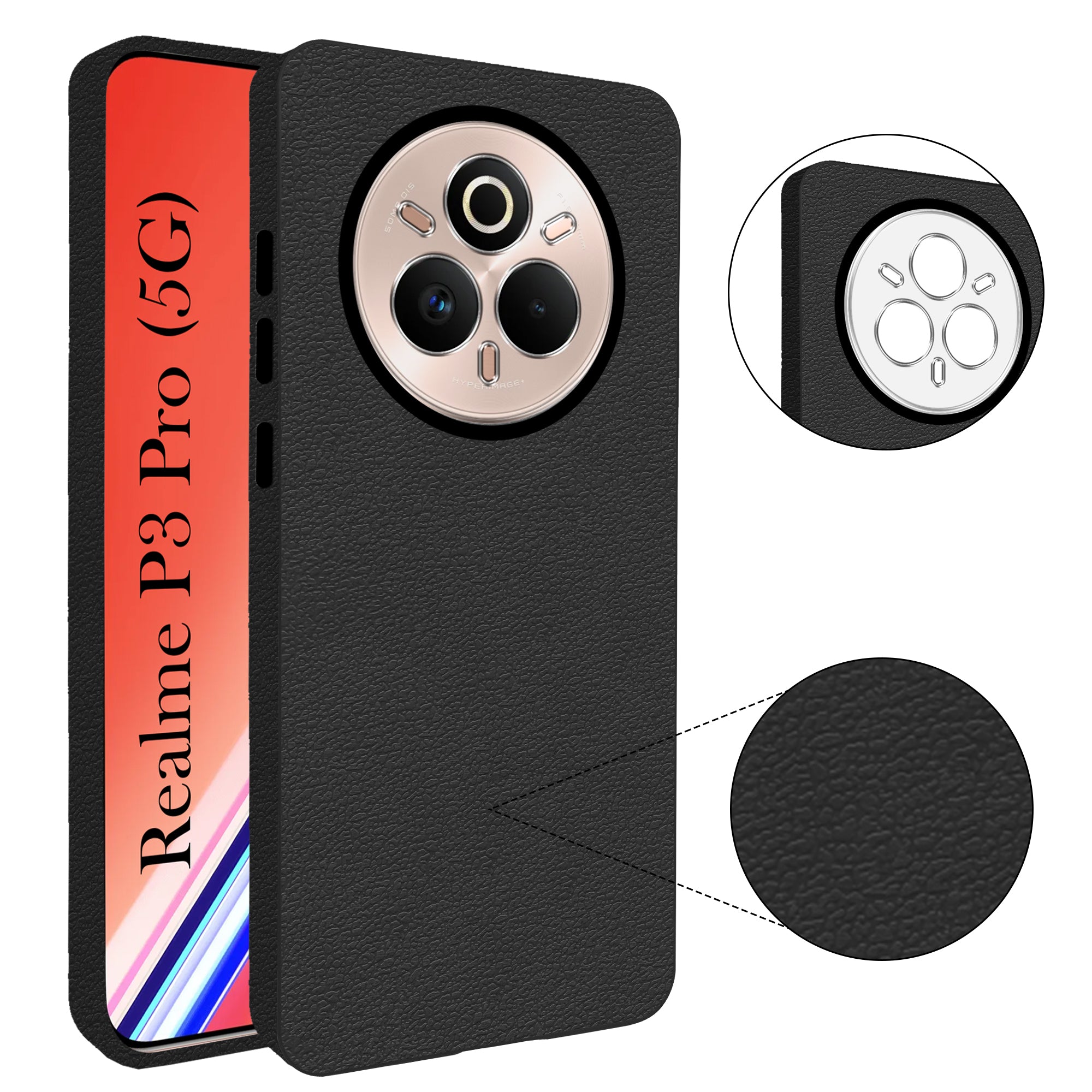 For Realme P3 Pro Back Cover Case (Glass Like Camera Protection | Leat ...
