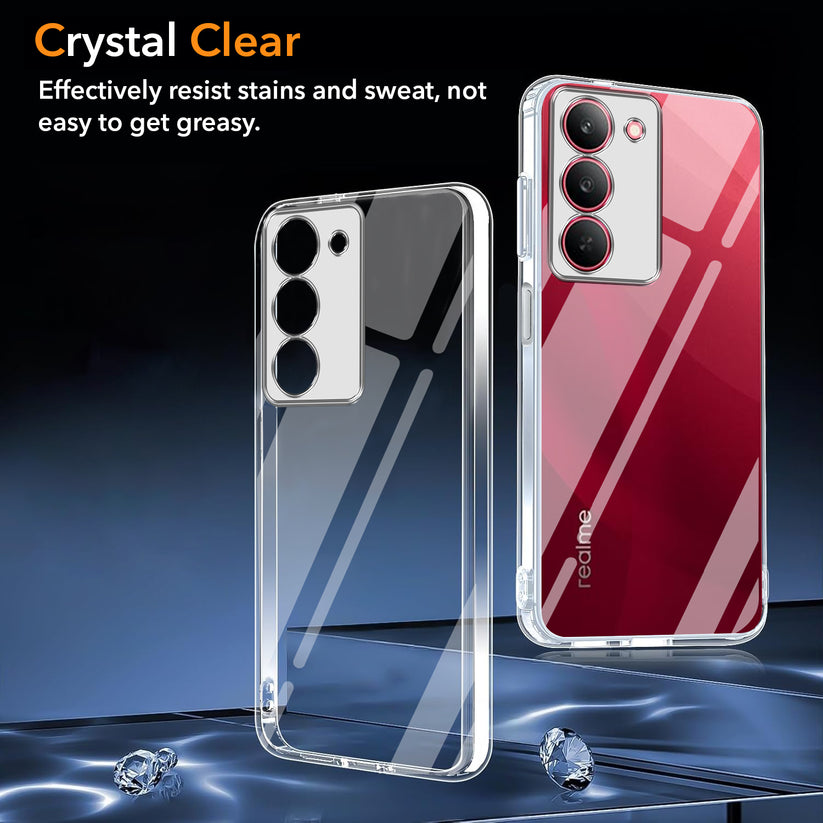 For Realme 14X Back Cover Case (Hybrid Crystal Panel with Side Soft PU ...